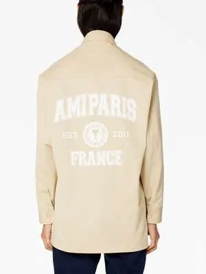 Ami Logo-print Button-front Shirt - Neutrals