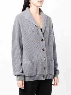 Cashmere In Love Knitted Cardigan With Shawl Lapels - Grey