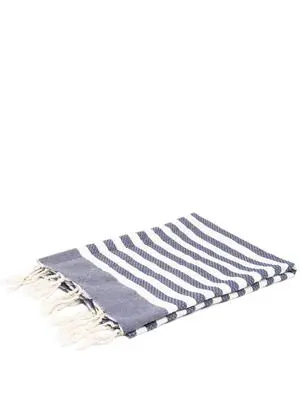 MC2 SAINT BARTH Striped Fringed Beach Towel - Blue