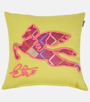 Etro Pegaso Embroidered Cotton Cushion - Green