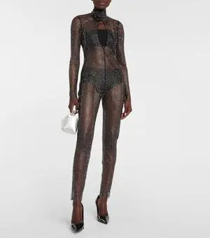 Giuseppe Di Morabito Crystal-embellished Mesh Jumpsuit