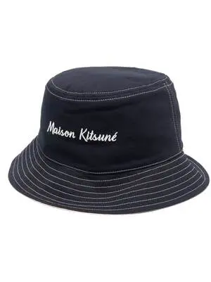 Maison Kitsuné Logo-embroidered Bucket Hat - Blue