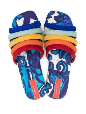 La DoubleJ Cotton-chevron Slides - Blue