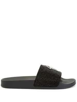 GIUSEPPE ZANOTTI Logo-plaque Rhinestone Slides - Black