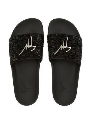 GIUSEPPE ZANOTTI Logo-plaque Rhinestone Slides