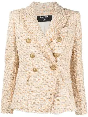 Balmain Double-breasted Tweed Blazer - Neutrals