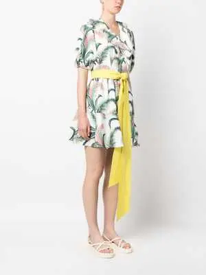 Maison Kitsuné Leaf-print Belted Wrap Dress