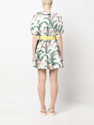Maison Kitsuné Leaf-print Belted Wrap Dress
