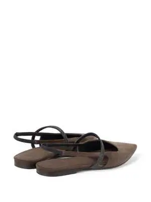 Brunello Cucinelli Suede Sling-back Flats - Brown