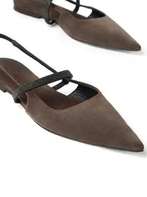 Brunello Cucinelli Suede Sling-back Flats - Brown
