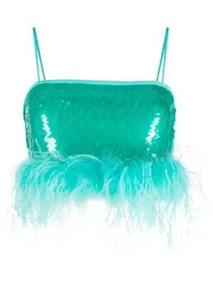 Giuseppe Di Morabito Crystal-embellished Feather-trim Top - Blue