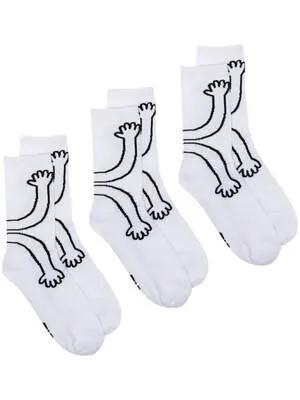 Natasha Zinko Hands-print Three-pack Socks - White