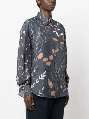 Brunello Cucinelli Leaf-print Silk Shirt