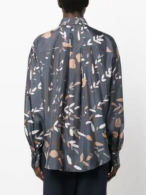 Brunello Cucinelli Leaf-print Silk Shirt