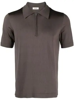 Sandro Zip-up Knit Polo Shirt - Brown