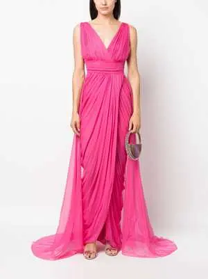 Alberta Ferretti Pleated Silk-chiffon Maxi Dress