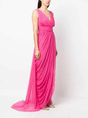 Alberta Ferretti Pleated Silk-chiffon Maxi Dress