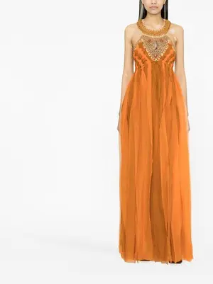 Alberta Ferretti Embellished Fringed Maxi Dress