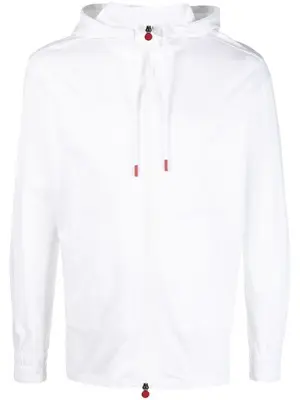 Kiton Zip-up Cotton Drawstring Hoodie - White