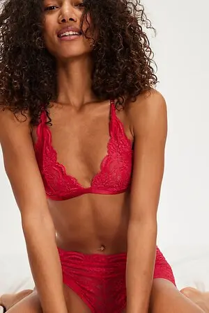 Free People Last Dance Sheer Lace Plunge Triangle Bralette Femme Pink