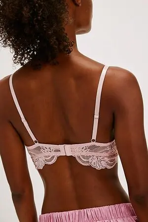 Free People Last Dance Sheer Lace Plunge Triangle Bralette - Peachskin