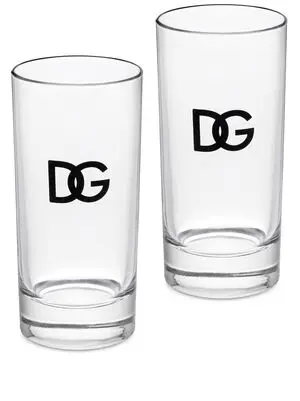 Dolce & Gabbana Logo-print Set Of Two Drinking Glasses - White