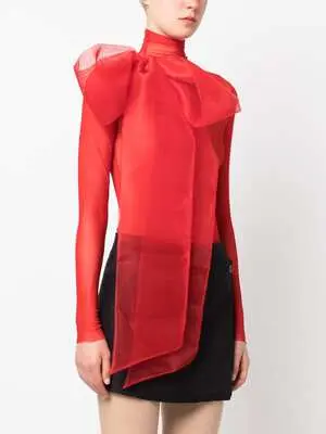 ATU BODY COUTURE Semi-sheer Bodysuit With Bow Detail - Red