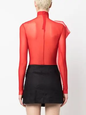 ATU BODY COUTURE Semi-sheer Bodysuit With Bow Detail - Red