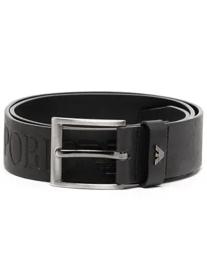 Emporio Armani Debossed-logo Leather Belt - Black