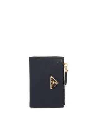 Prada Leather Logo Plaque Card Holder - Black