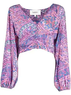 Ba&sh Finka Long-sleeve Crop Top