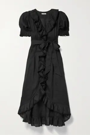DÔEN Nanou Belted Ruffled Ramie Midi Dress