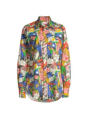 ERL Men's Comic Printed Button-Front Shirt - Erl Comic Book  - Erl Comic Book