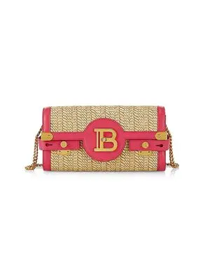 Balmain Women's B-Buzz 23 Leather-Trimmed Raffia Shoulder Bag - Naturel Fuchsia - Naturel Fuchsia