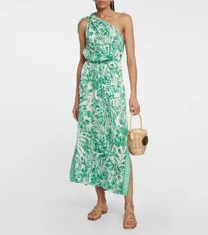 Poupette St Barth Isabelle Printed One-shoulder Kaftan - Green