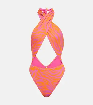 REINA OLGA Italian Stallion Zebra-print Swimsuit - Multicoloured