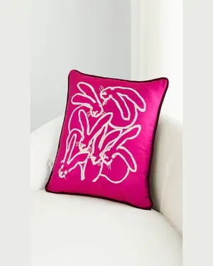 HUNT SLONEM Hand Embroidered Silk Bunny Pillow - Fuschia