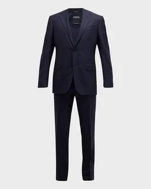 Zegna Men & Apos;s 15milmil15 Micro-check Wool Suit Navy Solid