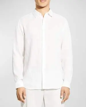 Theory Men & Apos;s Solid Linen Sport Shirt Optic White