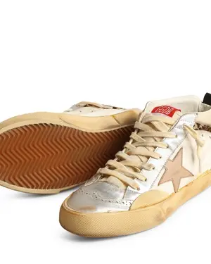 GOLDEN GOOSE Mid Star Mid Top Sneakers - Cream Silver