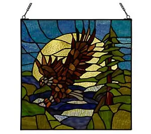 RIVER OF GOODS 14'h Bald Eagle Stained Glass Wi Ndow Panel - One-color