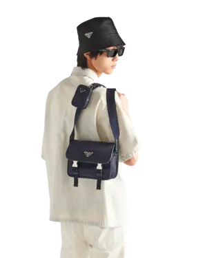 Prada Prada Re-Nylon And Saffiano Leather Shoulder Bag Navy