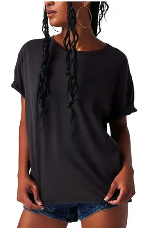 Free People We The Free Nina Crewneck Cotton T-shirt - Black