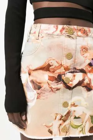 Balmain Printed Denim Miniskirt