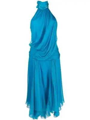 Alberta Ferretti Draped Halterneck Midi Dress - Blue