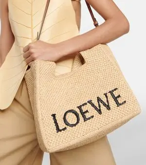 Loewe Paula's Ibiza Medium Raffia Tote Bag With Logo - Beige