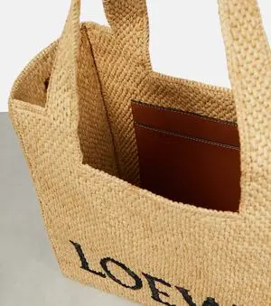 Loewe Paula's Ibiza Medium Raffia Tote Bag With Logo - Beige