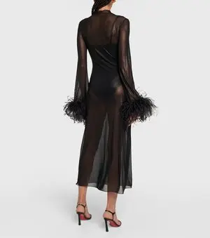 Oseree Lumière Feather Trim Midi Dress