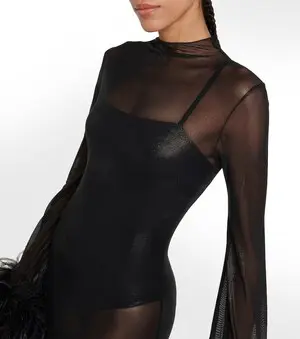 Oseree Lumière Feather Trim Midi Dress