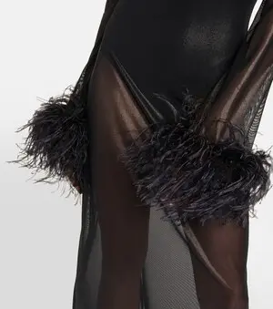 Oseree Lumière Feather Trim Midi Dress